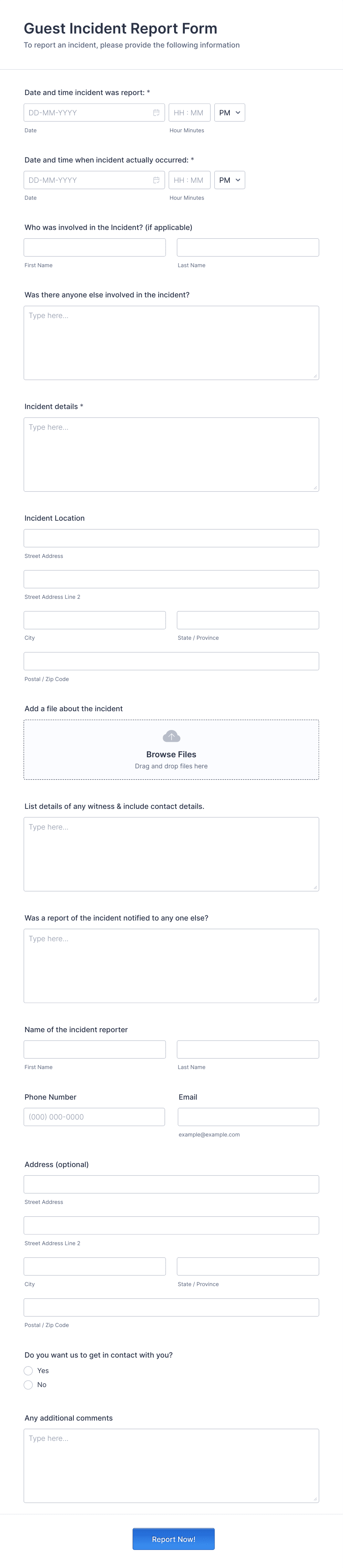 Guest Incident Report Form Template | Jotform