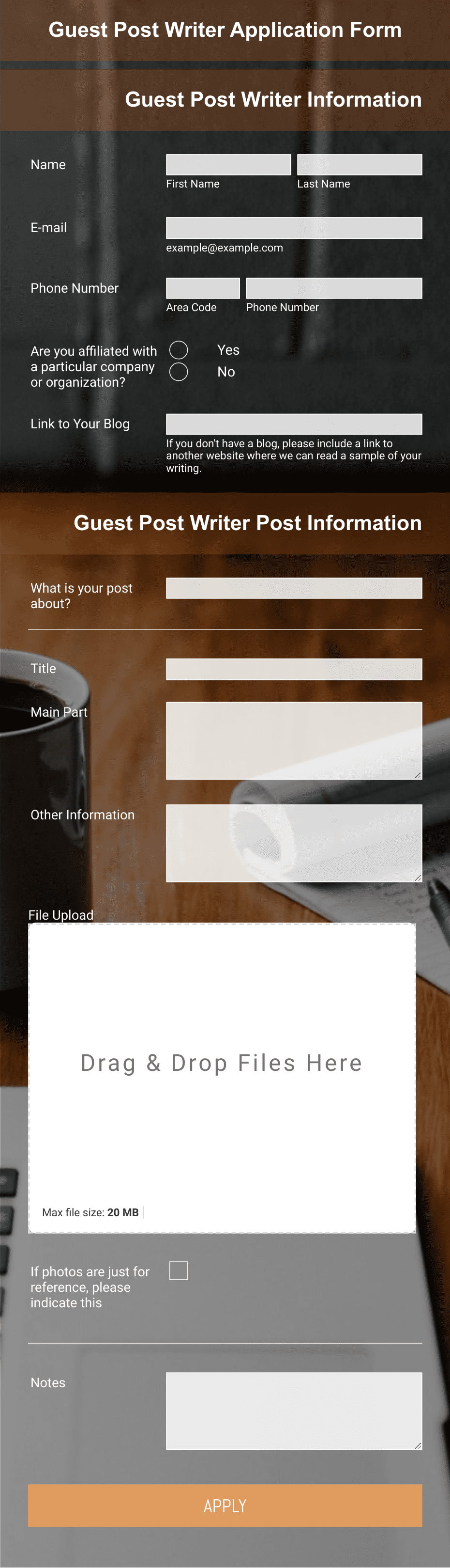 Guest Post Writer Application Form Template | Jotform