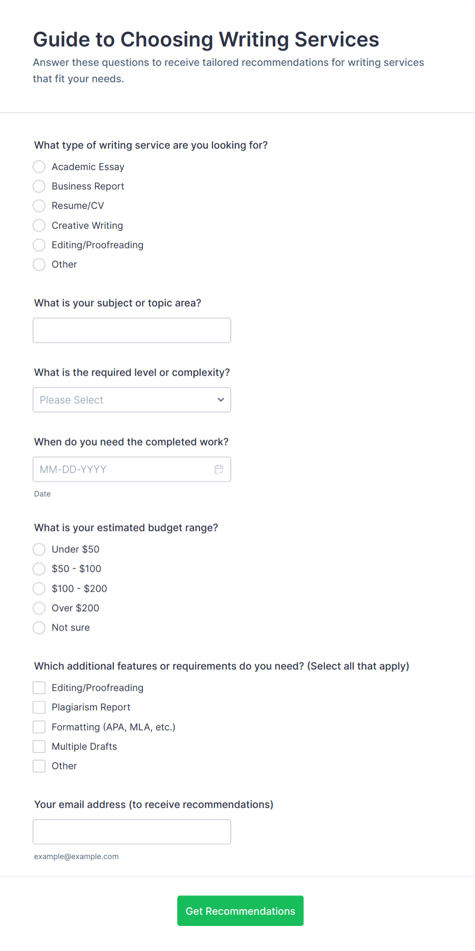 Guide to Choosing Writing Services Form Template | Jotform