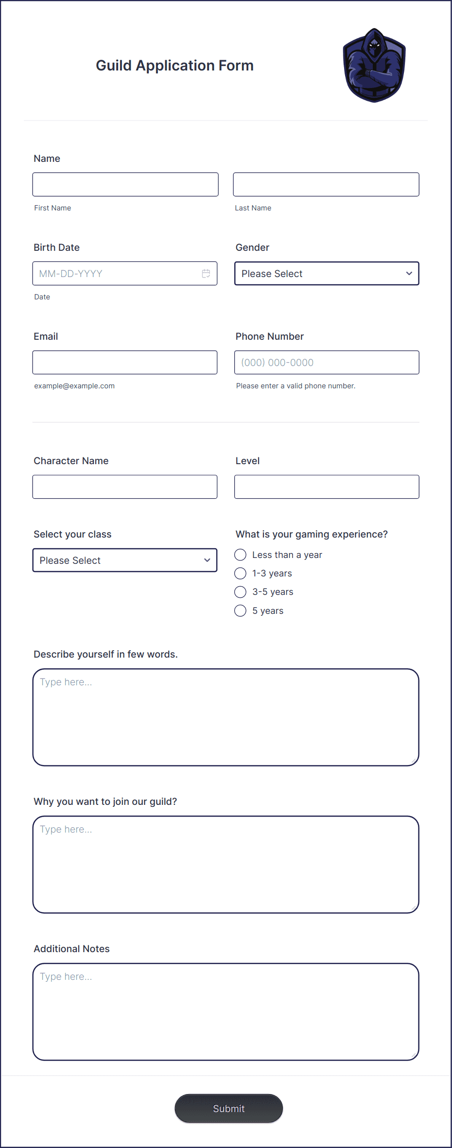 Guild Application Form Template | Jotform