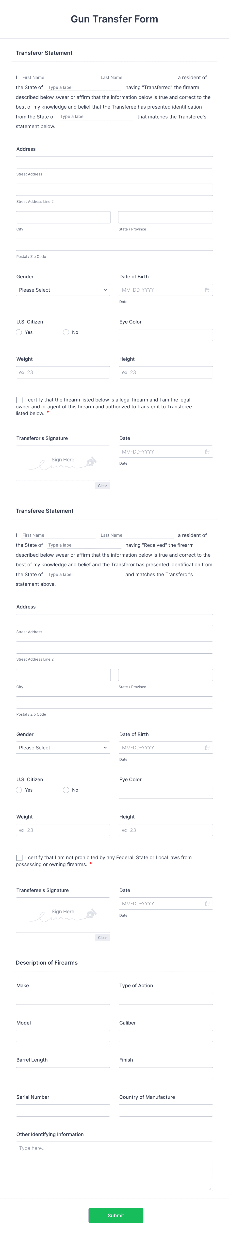Gun Transfer Form Template | Jotform