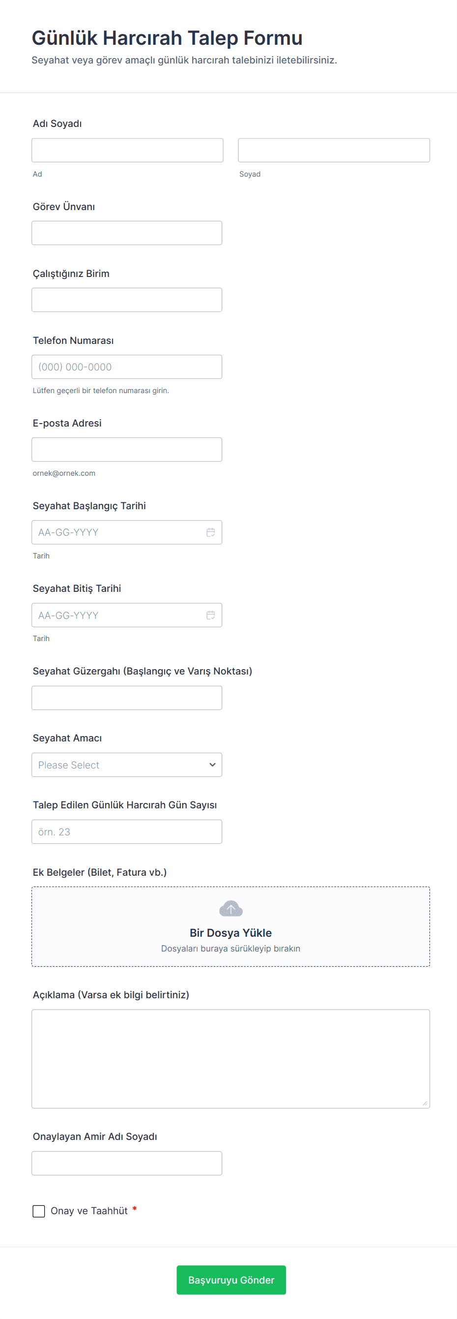 Günlük Harcırah Talep Form Şablonu | Jotform