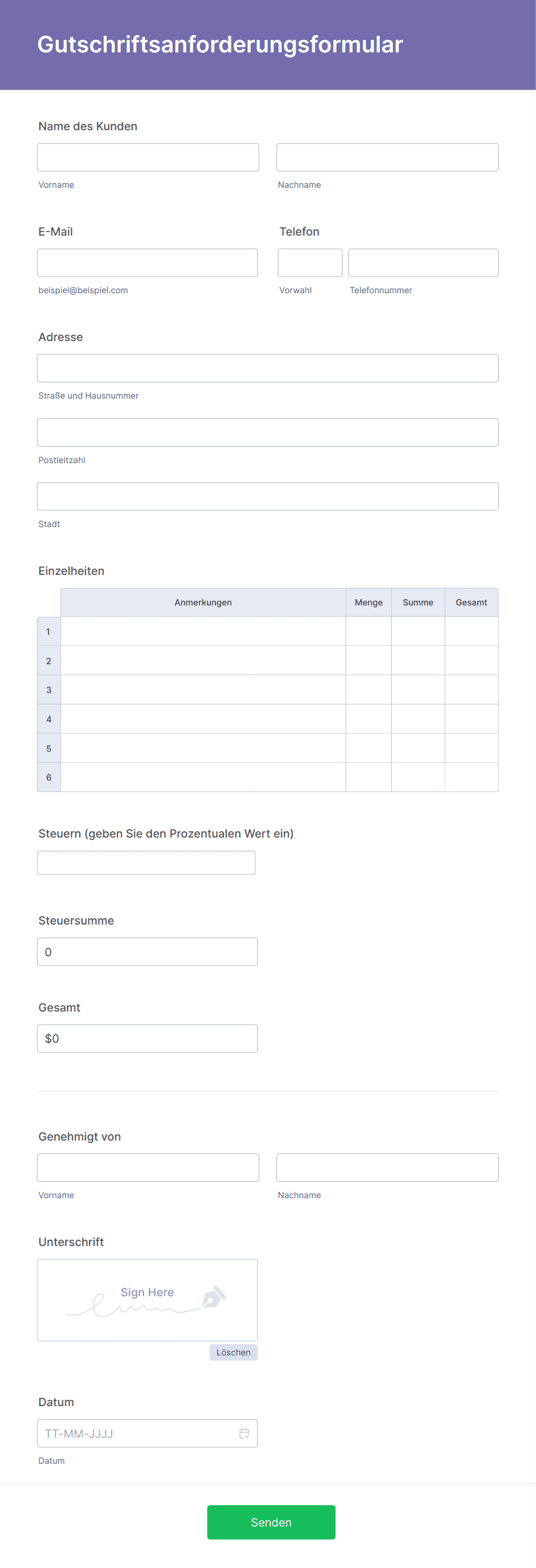 Gutschriftsanforderungsformular Formularvorlage | Jotform