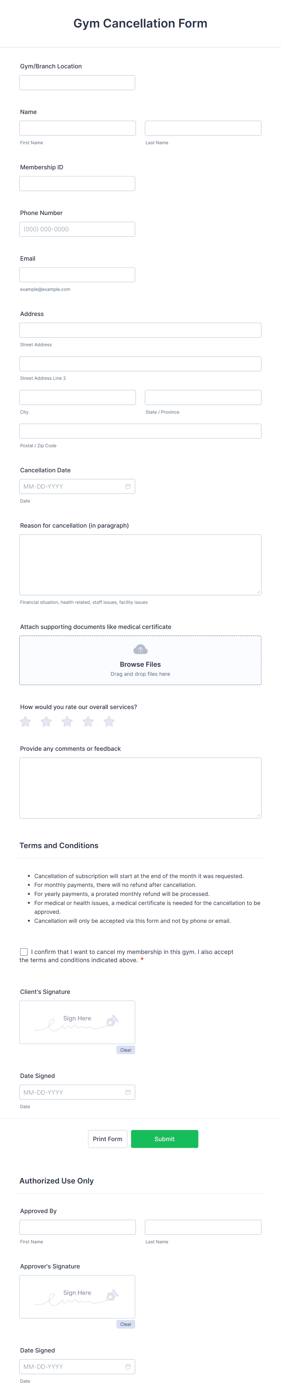 Gym Cancellation Form Template | Jotform