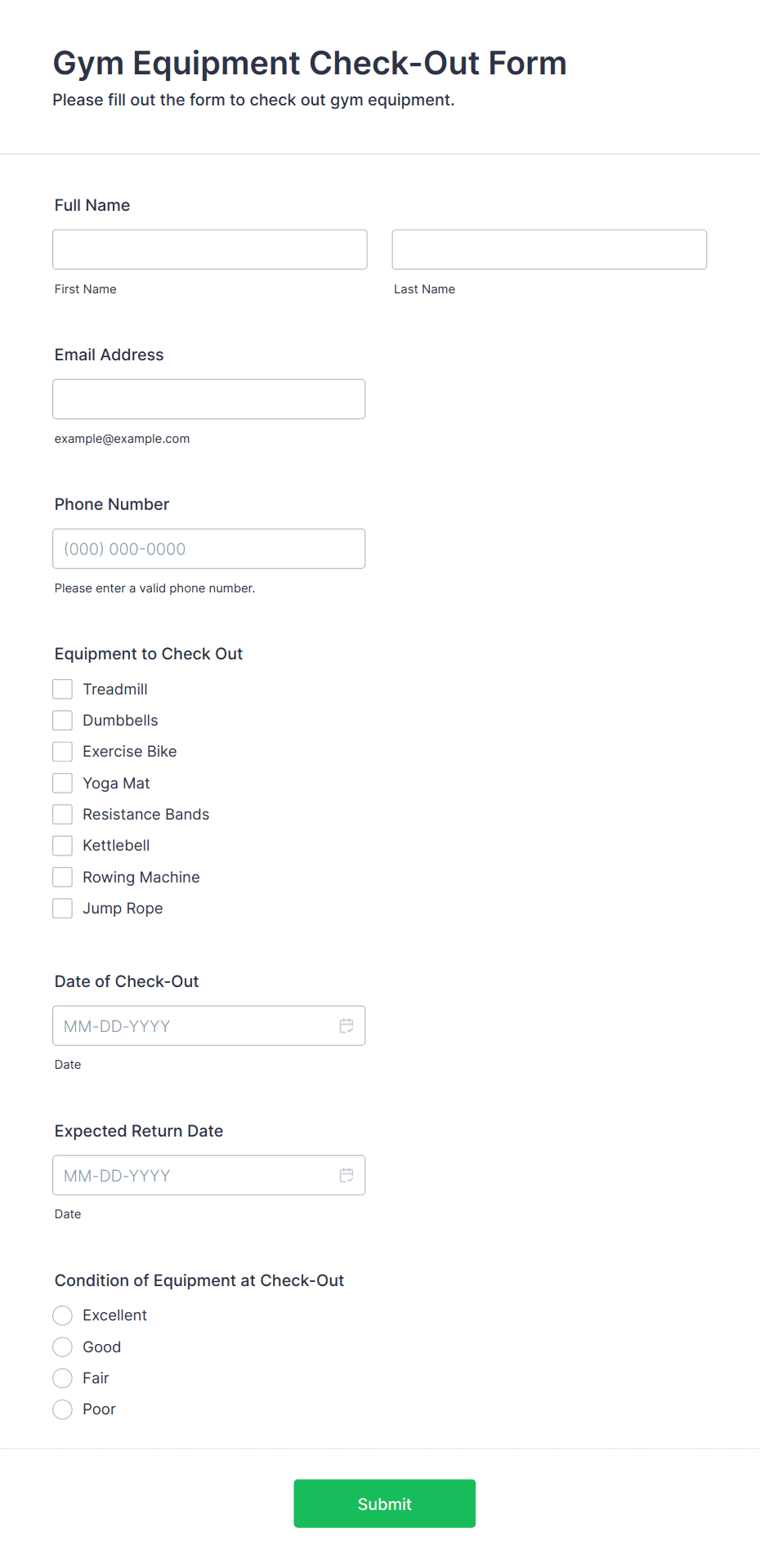Gym Equipment Check-Out Form Template | Jotform
