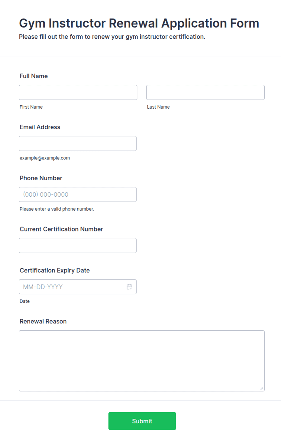 Gym Instructor Renewal Application Form Template | Jotform