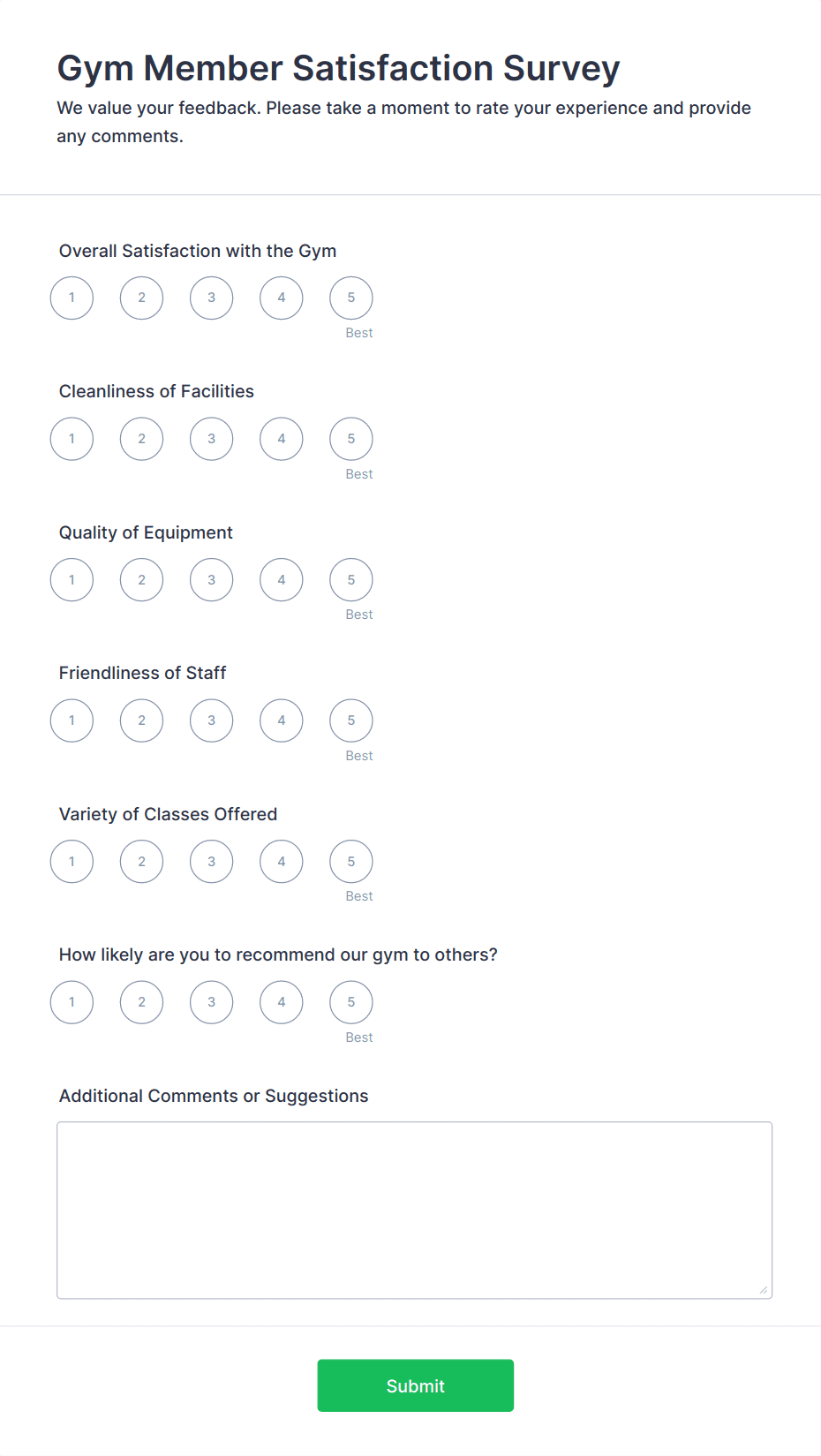 Gym Member Satisfaction Survey Form Template | Jotform