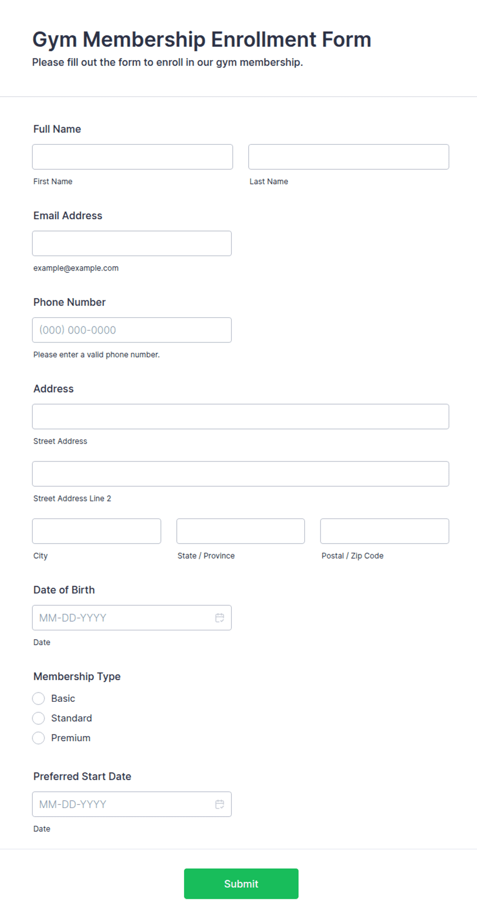 Gym Membership Enrollment Form Template | Jotform