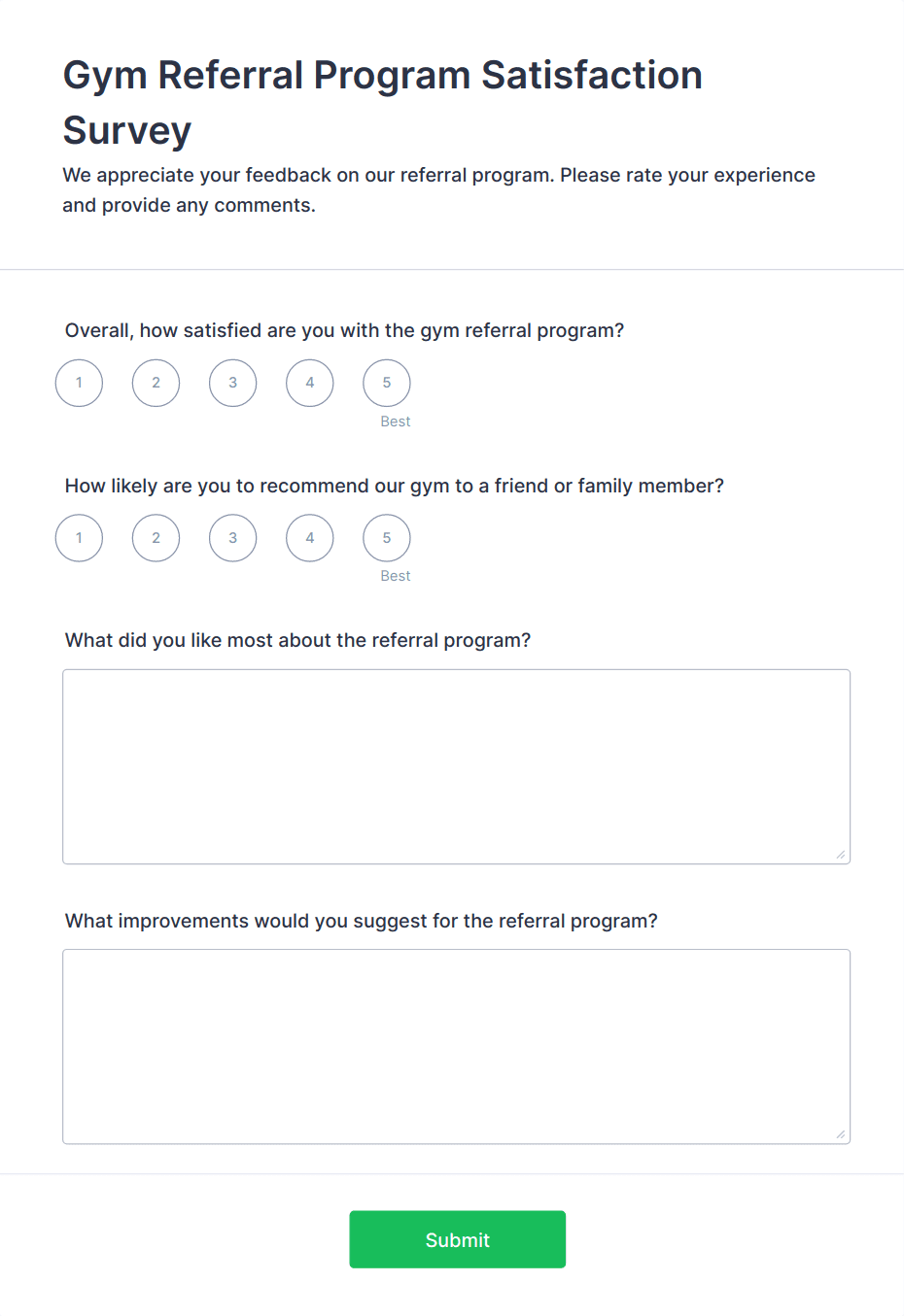 Gym Referral Program Satisfaction Survey Form Template | Jotform