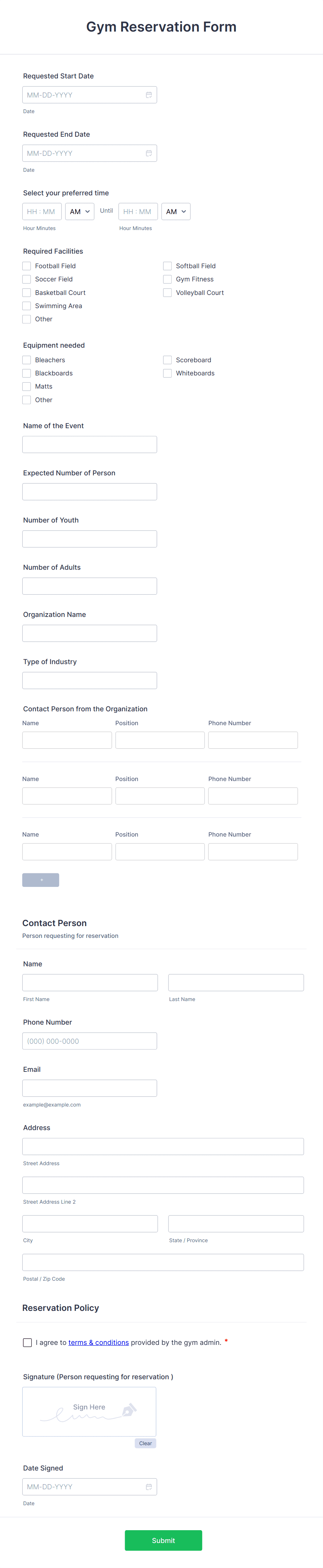 Gym Reservation Form Template | Jotform