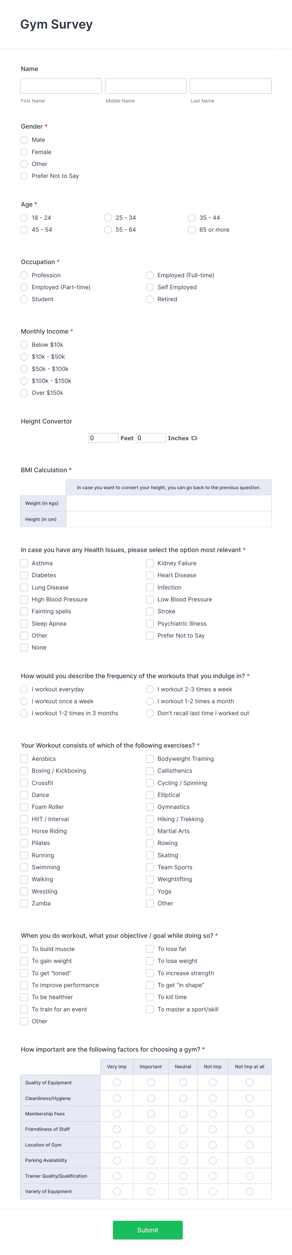 Gym Survey Form Template | Jotform