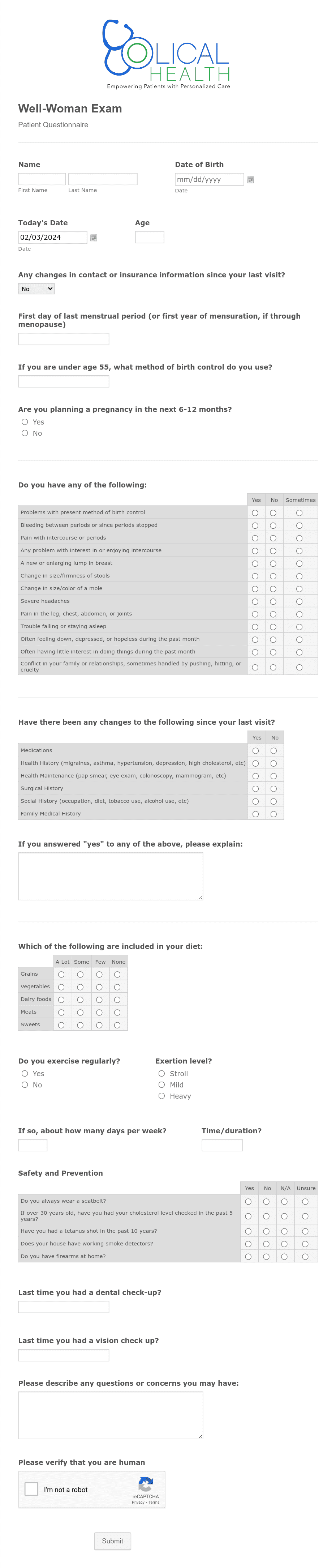 Gynaecology Questionnaire Form Template | Jotform