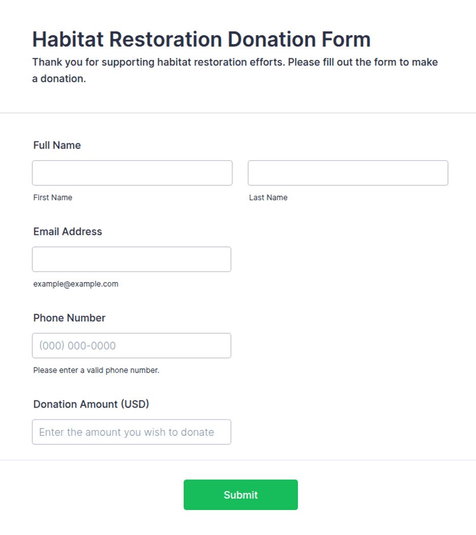Habitat Restoration Donation Form Template | Jotform