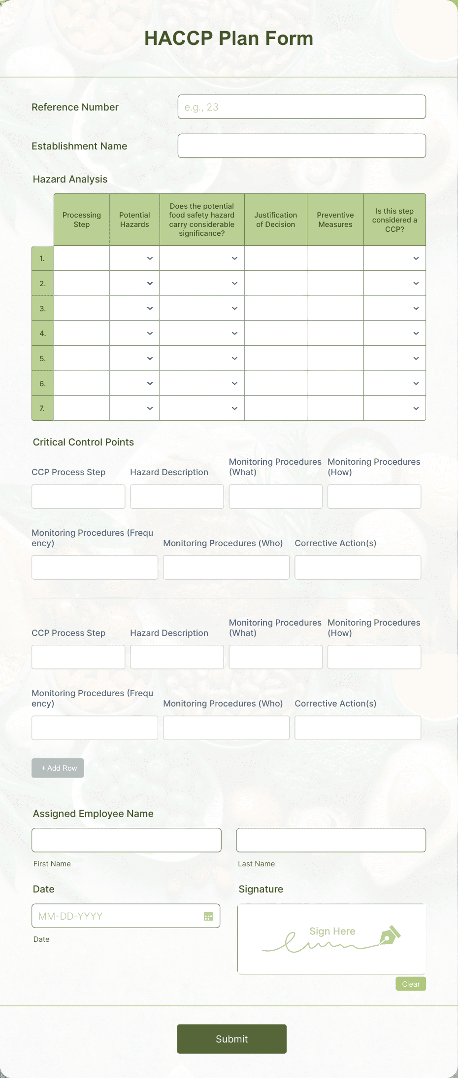 HACCP Plan Form Template | Jotform