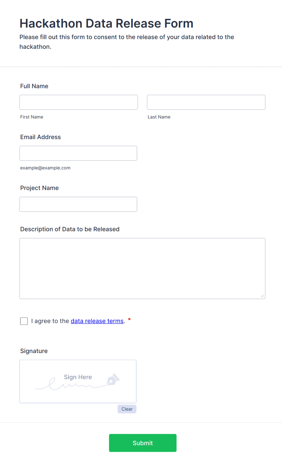Hackathon Data Release Form Template | Jotform