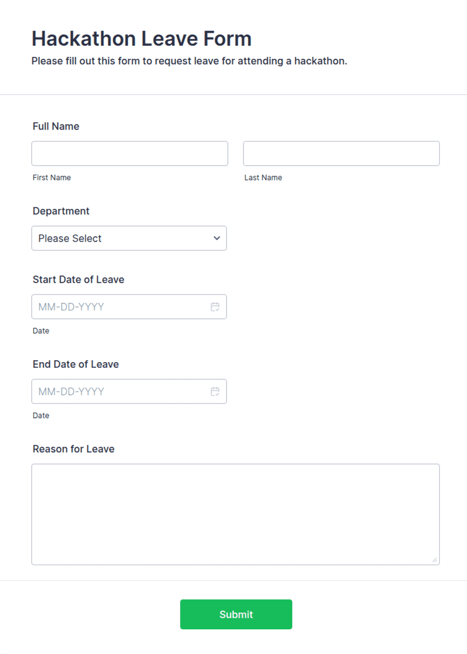 Hackathon Leave Form Template | Jotform