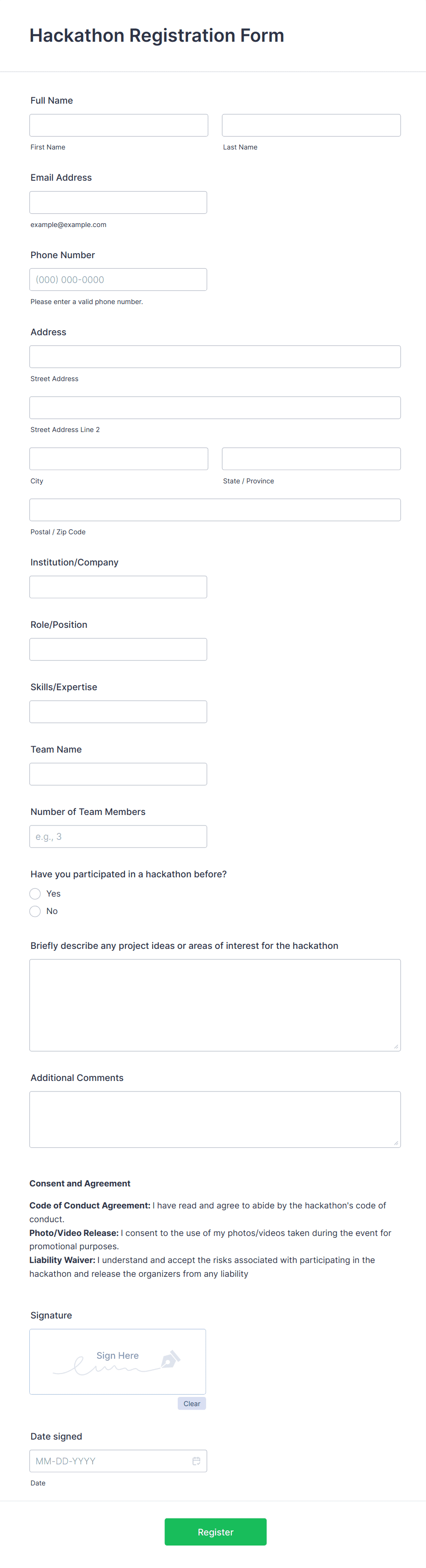 Hackathon Registration Form Template | Jotform