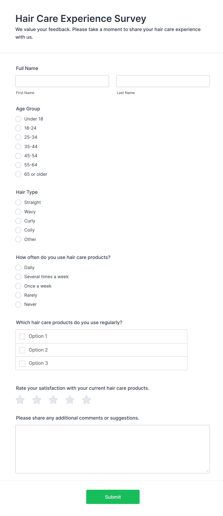 Hair Care Experience Survey Form Template | Jotform