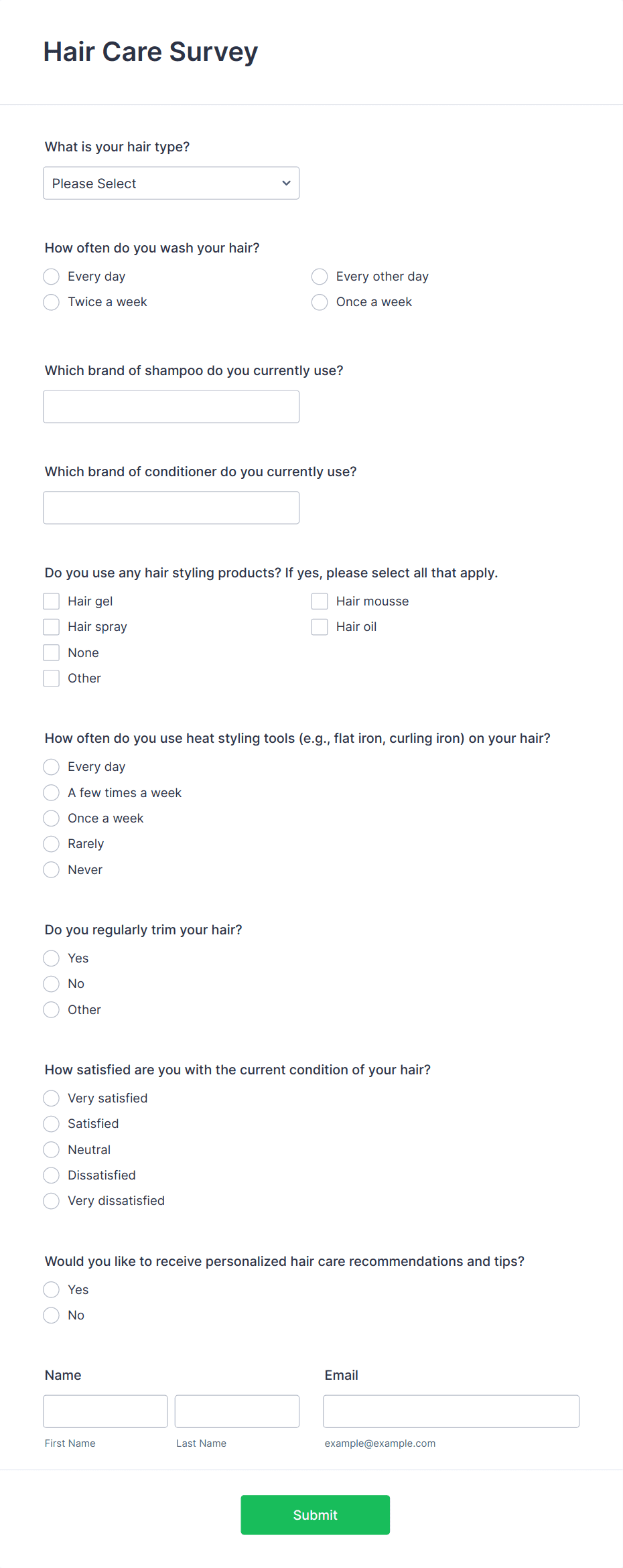 Hair Care Survey Form Template | Jotform