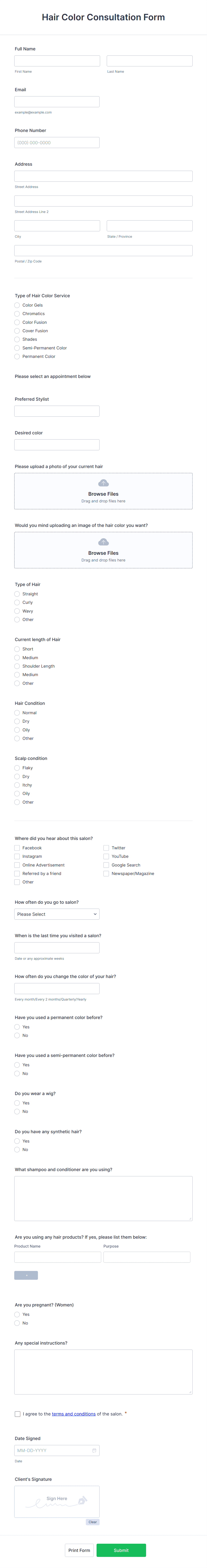 Hair Color Consultation Form Template | Jotform