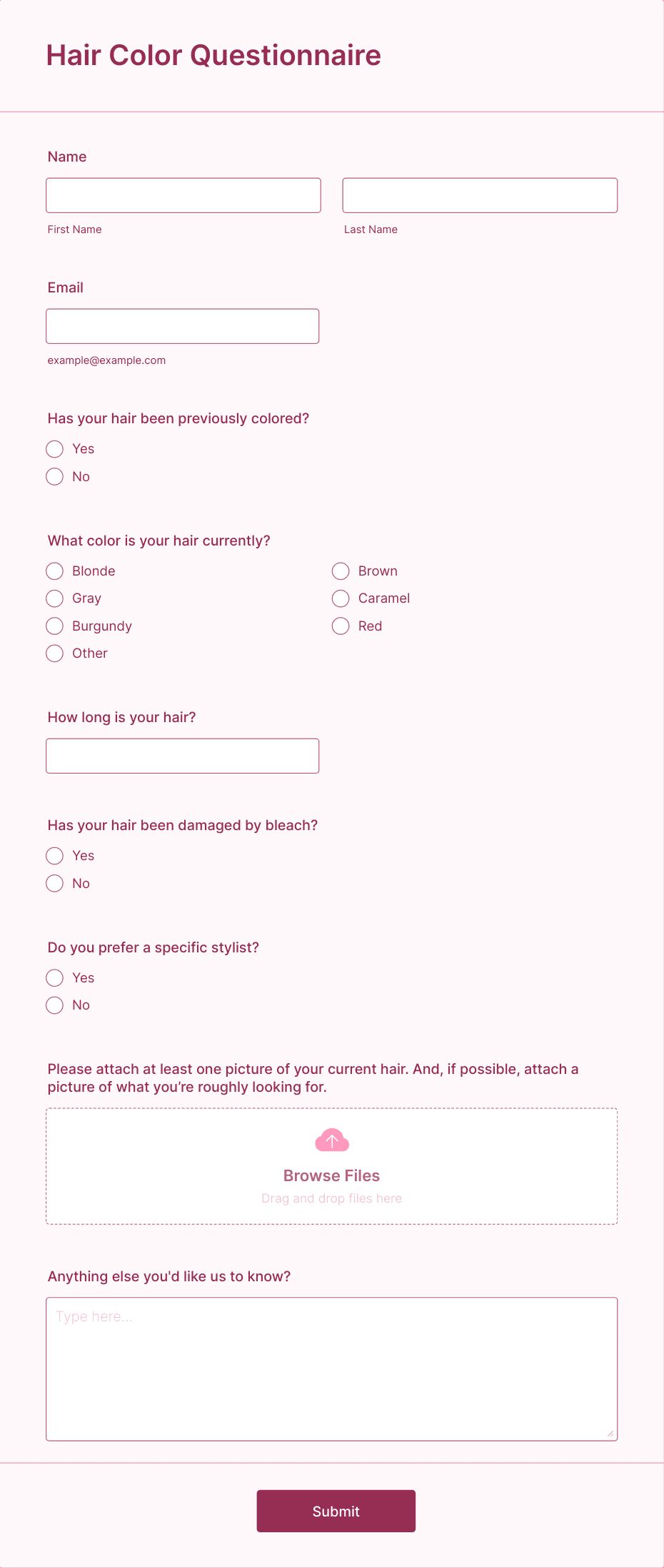 Hair Color Questionnaire Form Template | Jotform