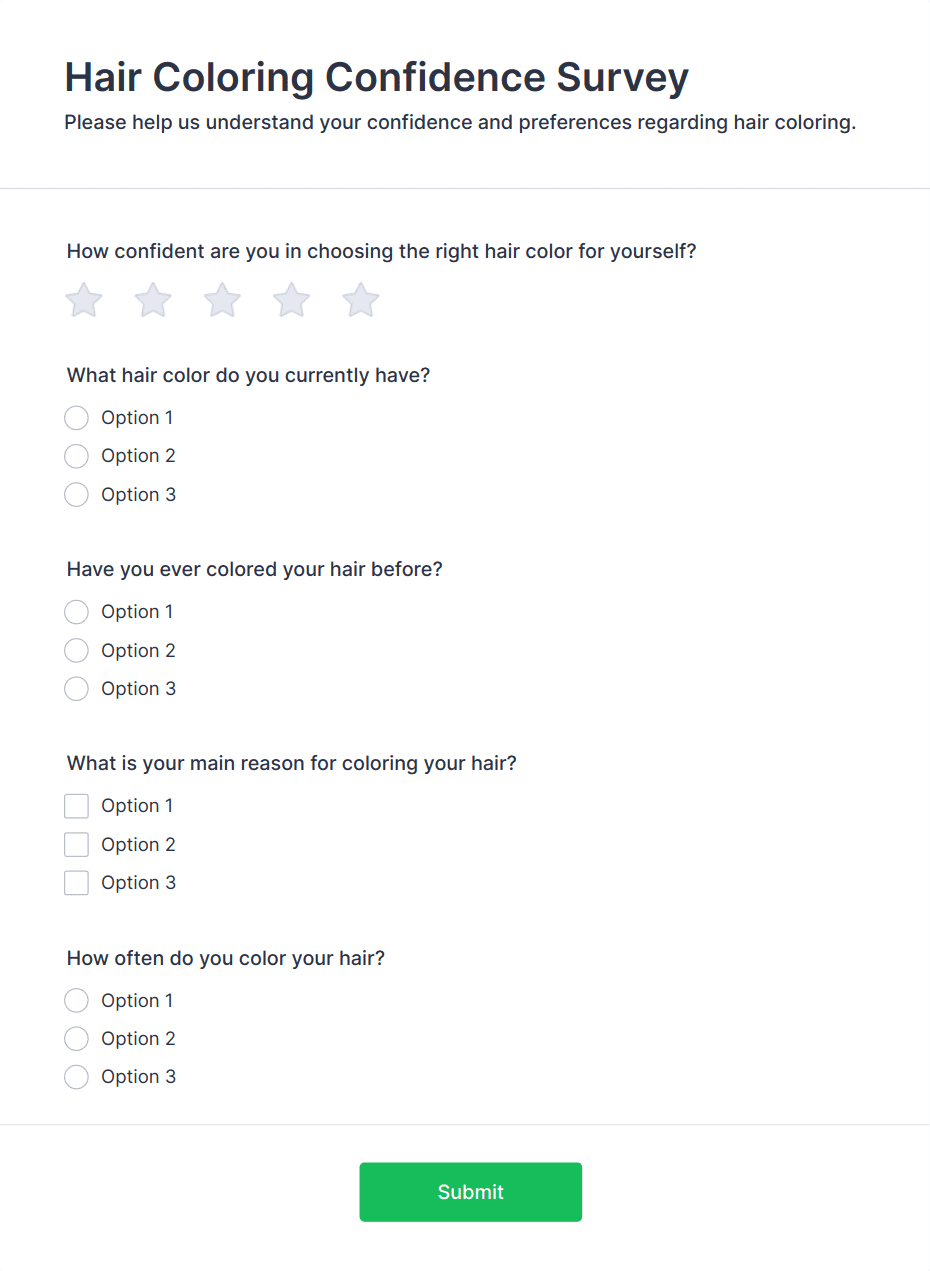 Hair Coloring Confidence Survey Form Template | Jotform
