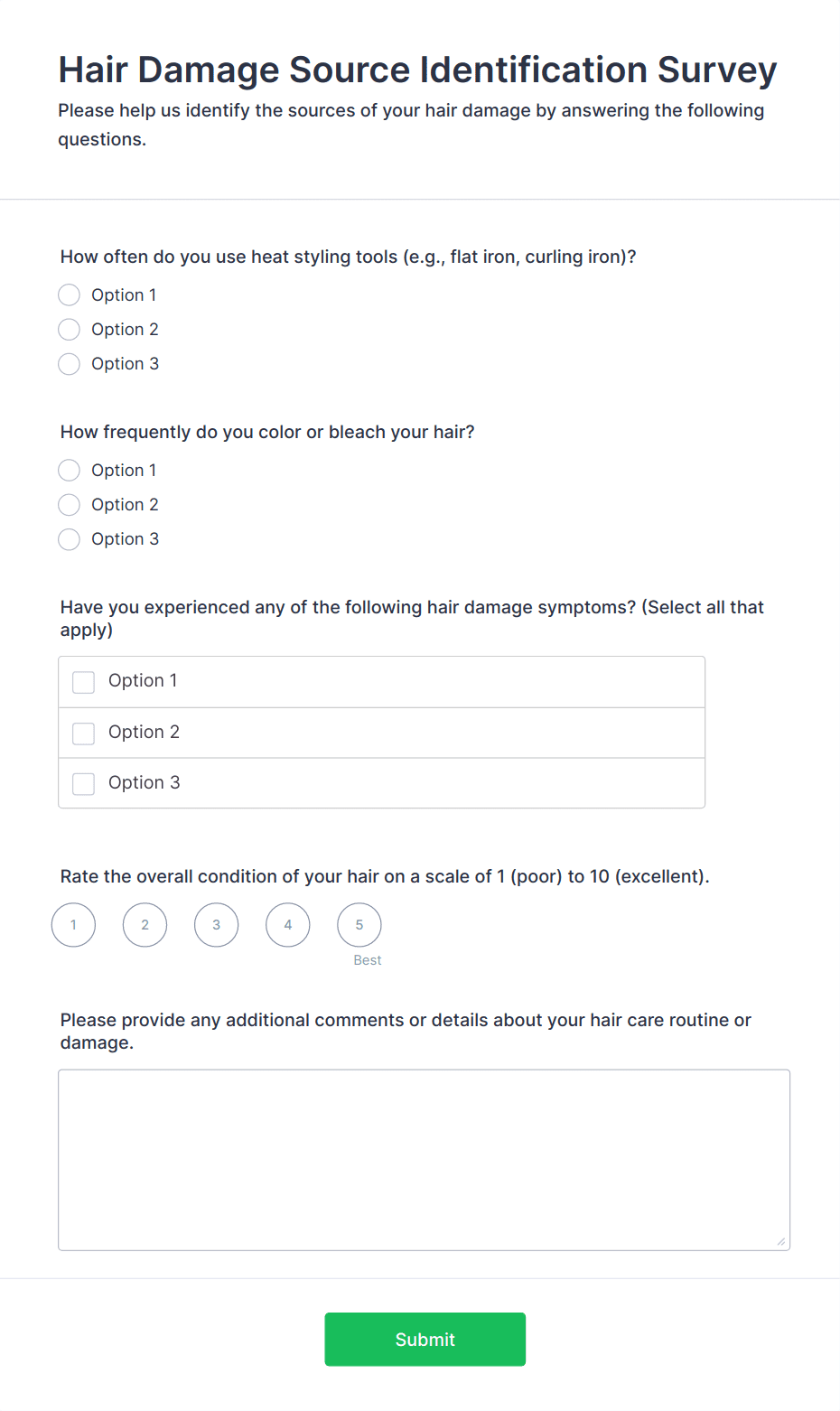 Hair Damage Source Identification Survey Form Template | Jotform