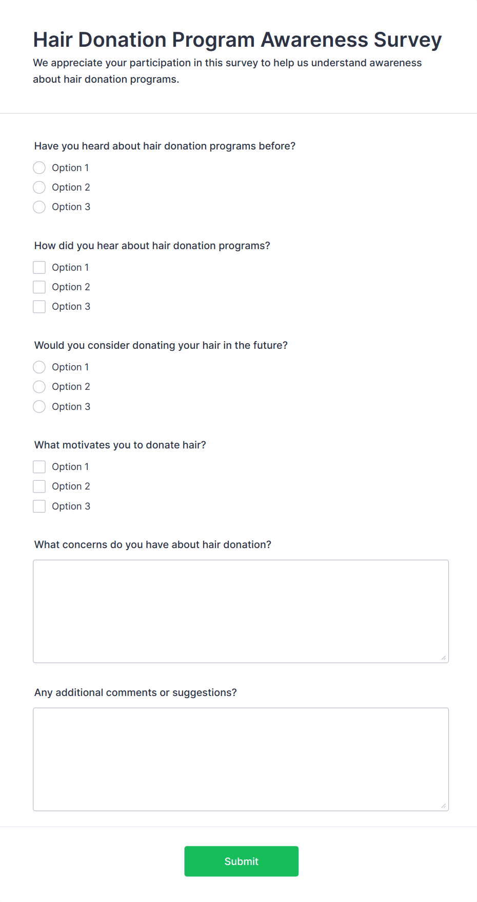 Hair Donation Program Awareness Survey Form Template | Jotform