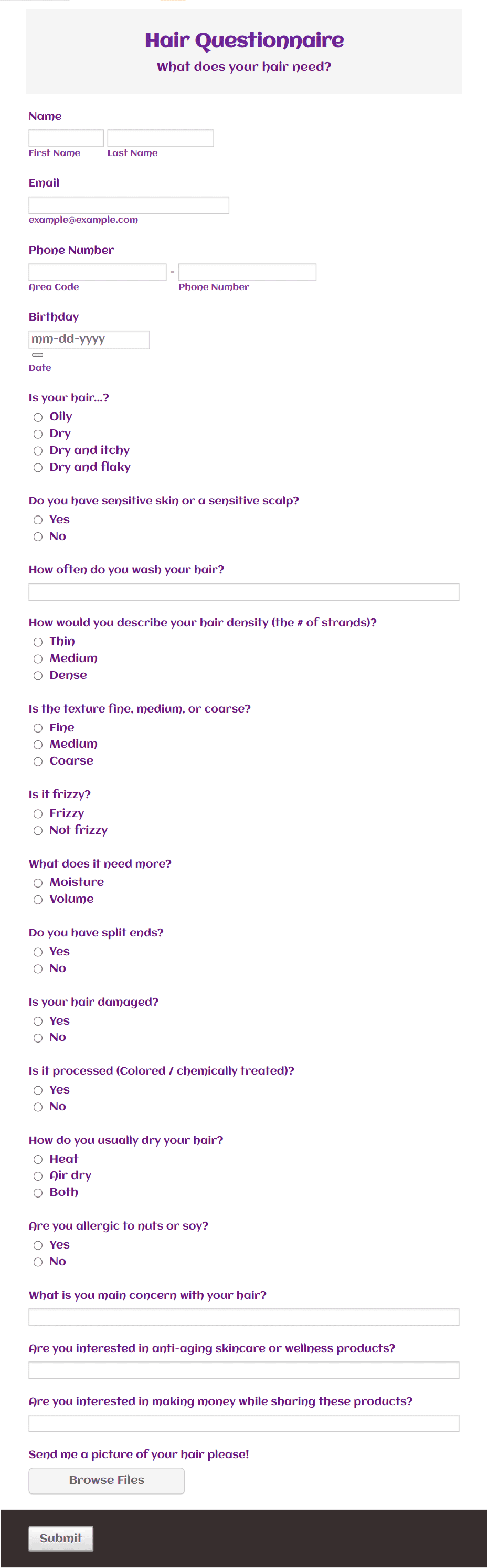 Hair Questionnaire Form Template | Jotform