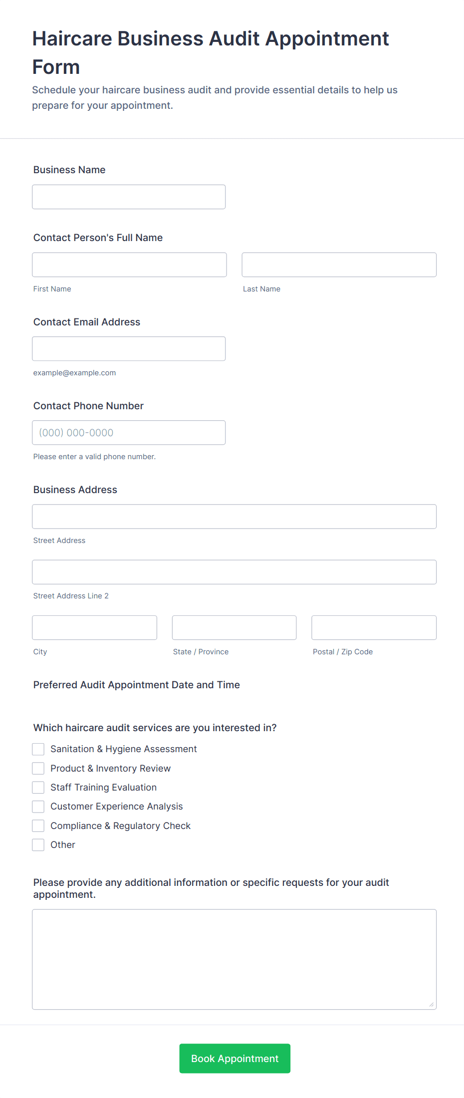 Haircare Business Audit Appointment Form Template | Jotform