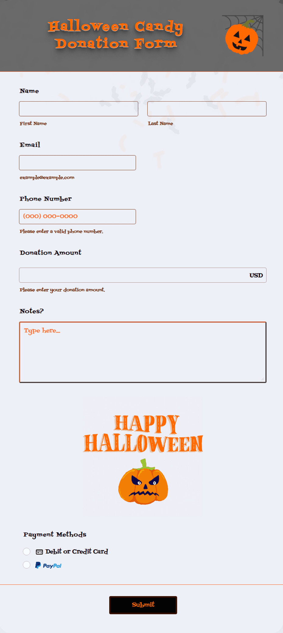 Halloween Candy Donation Form Template | Jotform