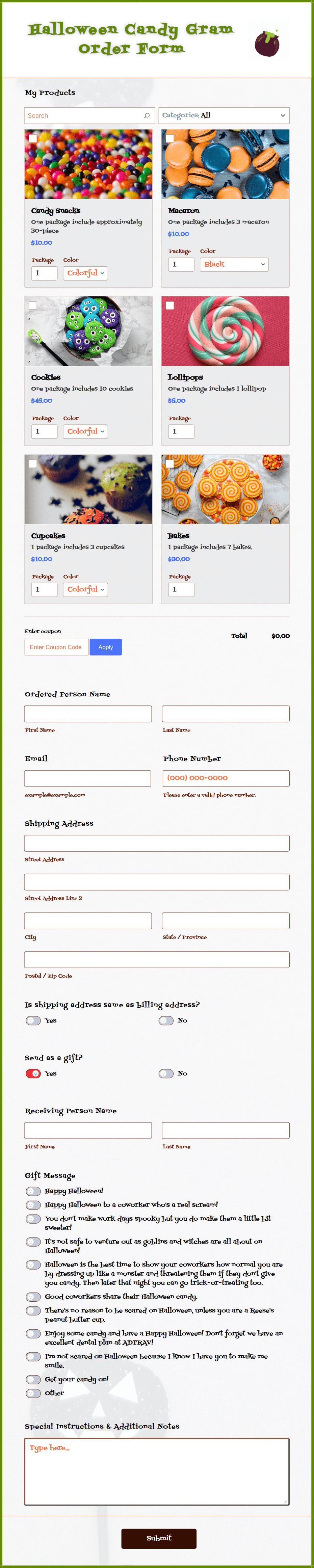 Halloween Candy Gram Order Form Template | Jotform