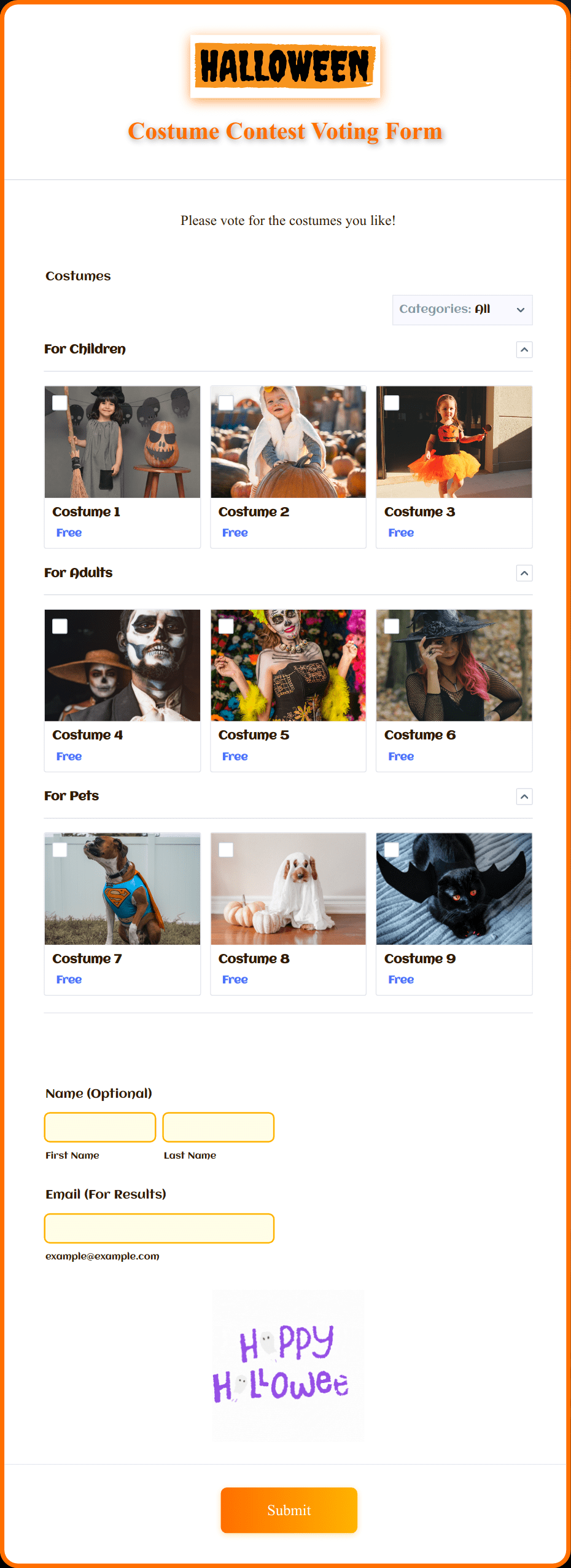 Halloween Costume Contest Voting Form Template | Jotform