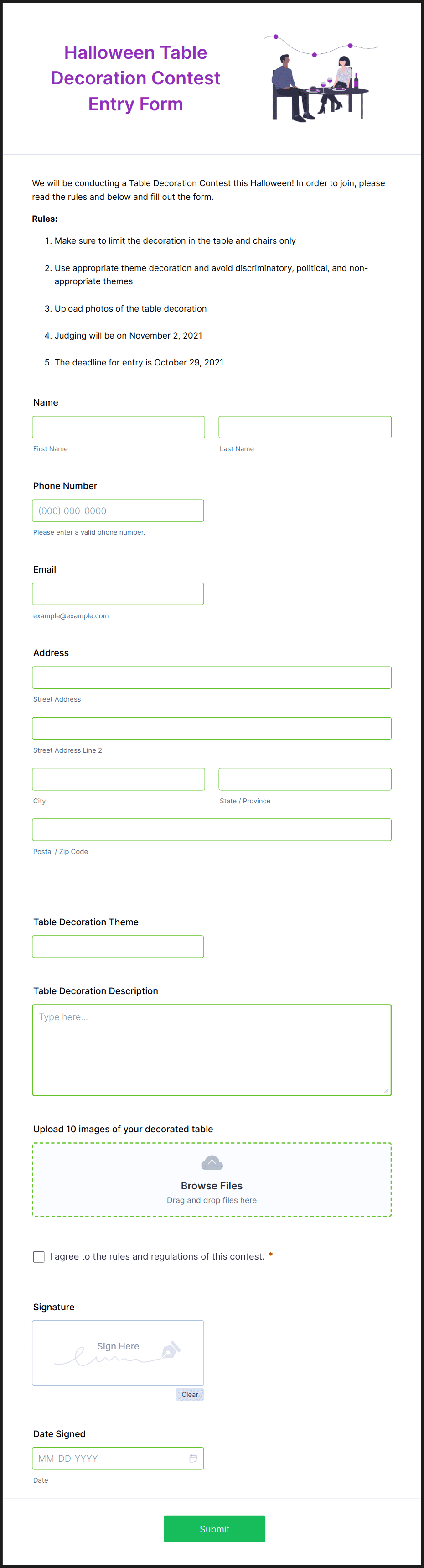 Halloween Dinner Table Contest Entry Form Template | Jotform