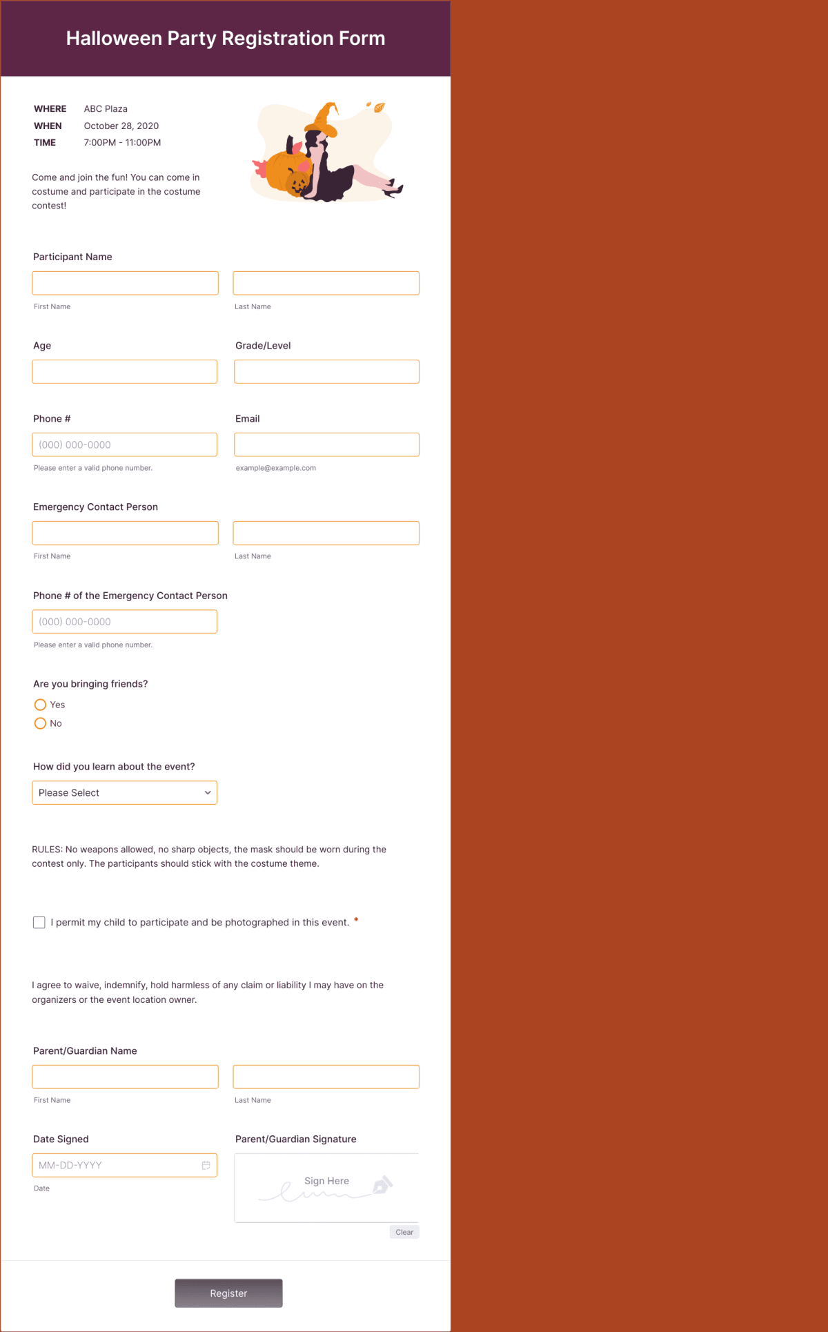 Halloween Party Registration Form Template | Jotform