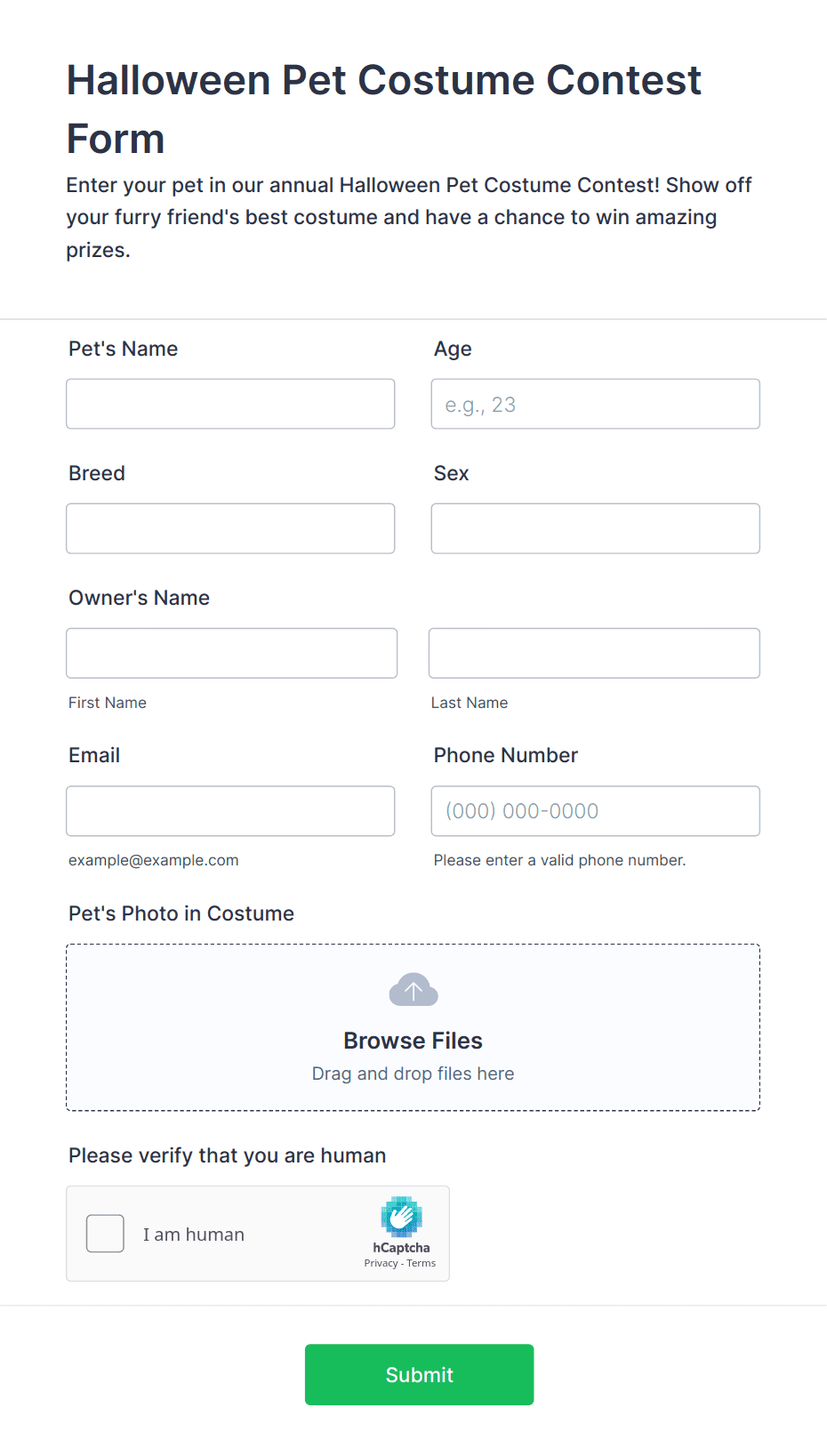 Halloween Pet Costume Contest Form Template | Jotform