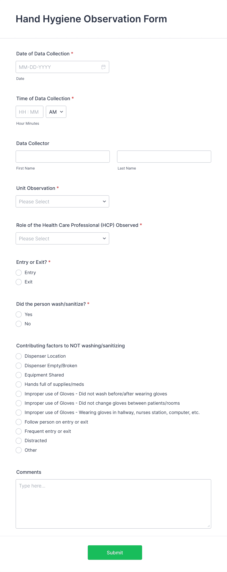 Hand Hygiene Observation Form Template | Jotform