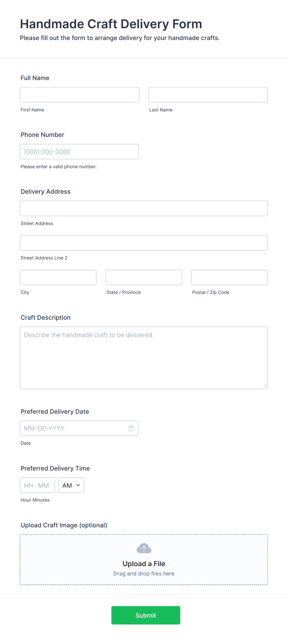 Handmade Craft Delivery Form Template | Jotform