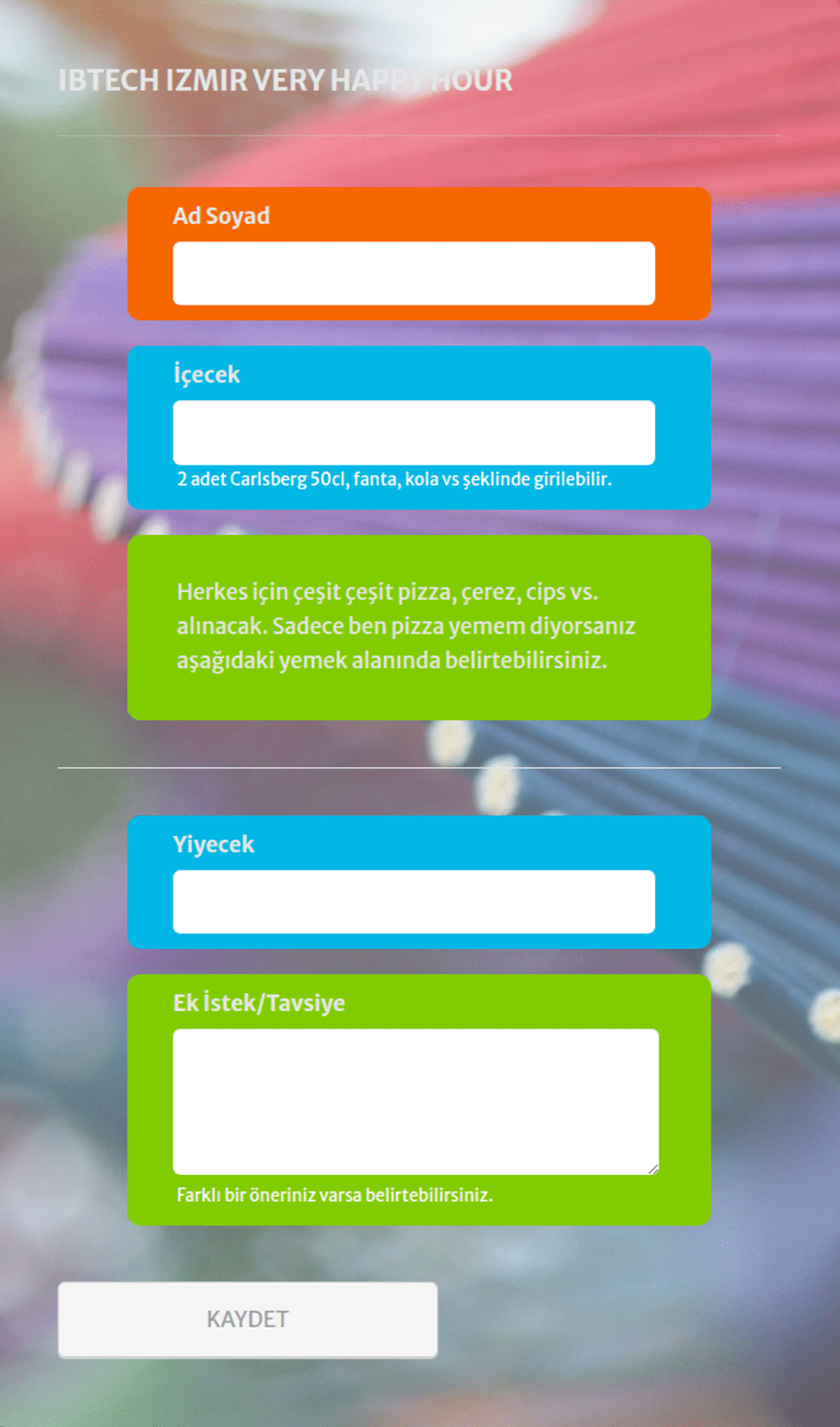 Happy Hour Anket Formu Örneği | Jotform