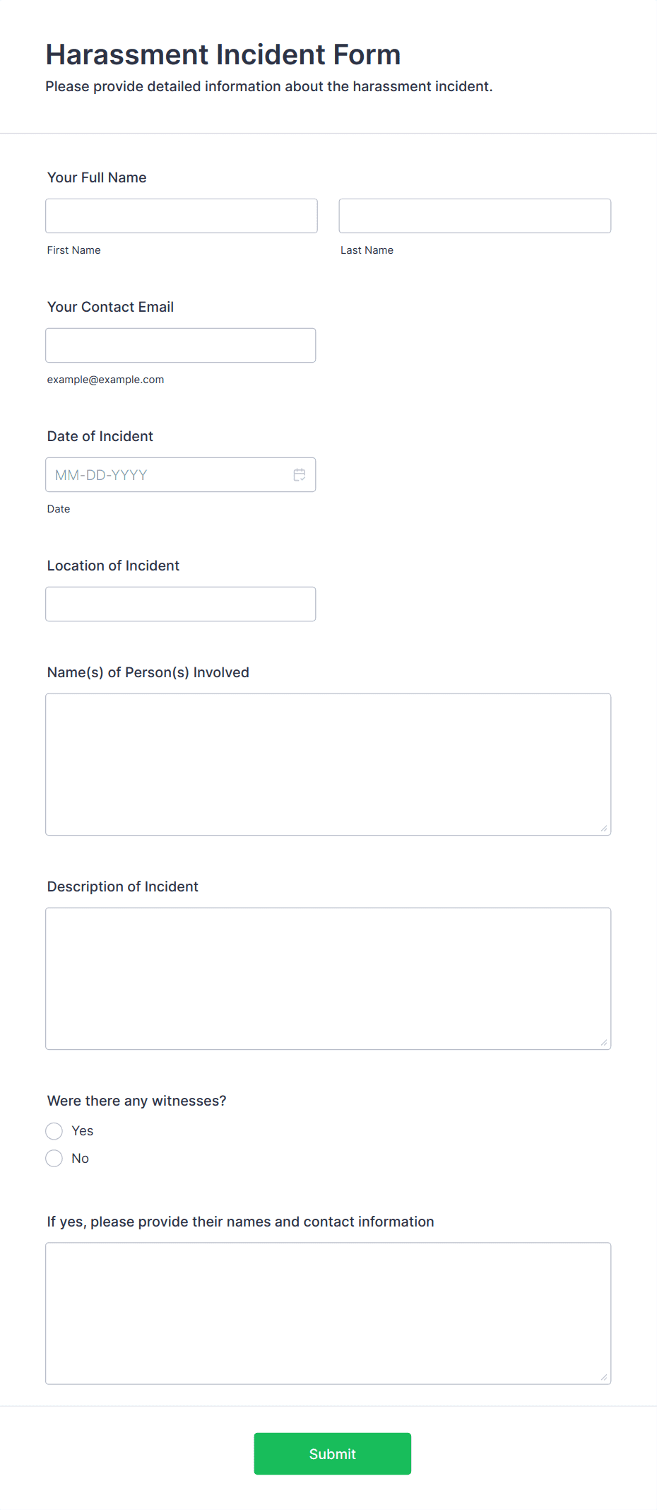 Harassment Incident Form Template | Jotform