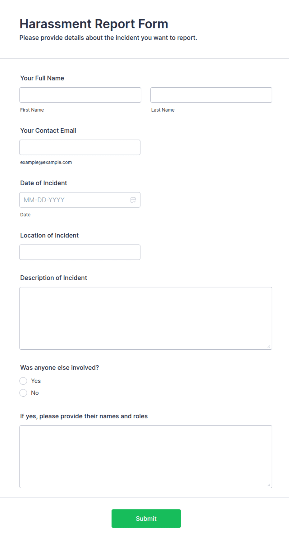 Harassment Report Form Template | Jotform