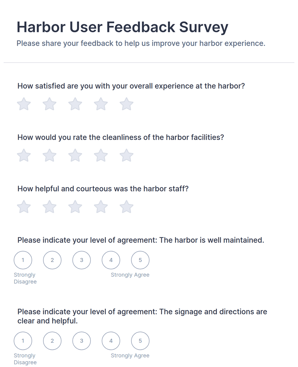 Harbor User Feedback Survey Form Template | Jotform
