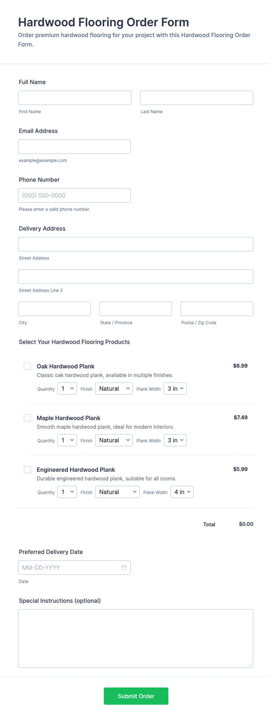 Hardwood Flooring Order Form Template | Jotform