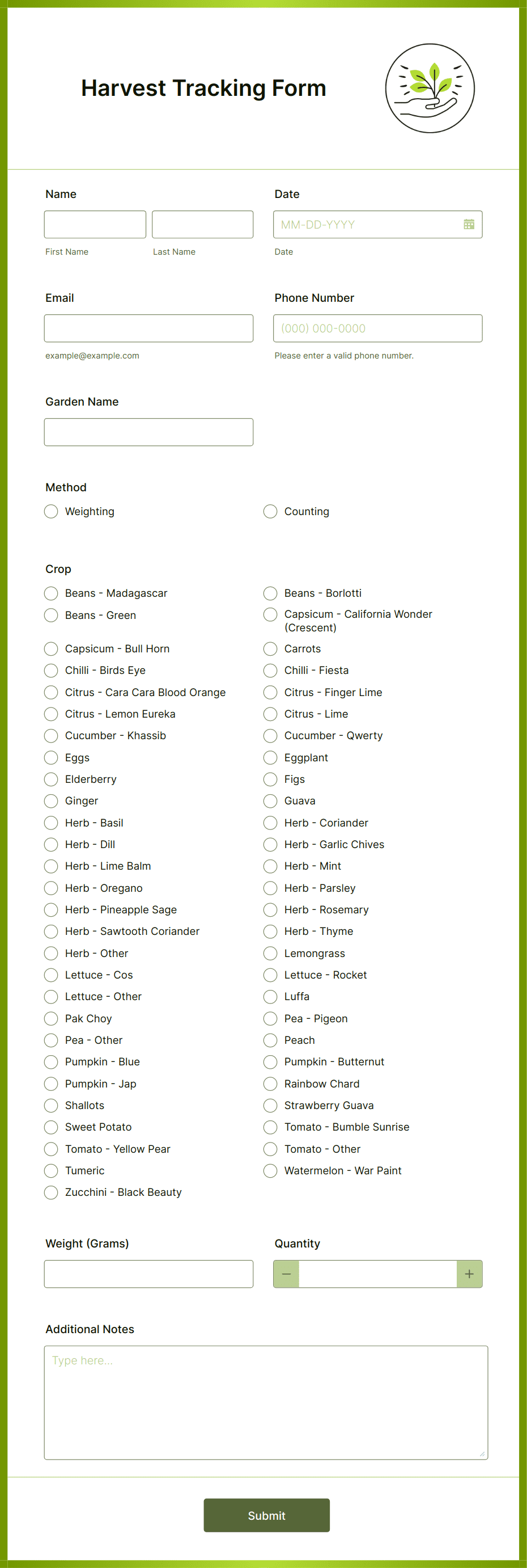 Harvest Tracking Form Template | Jotform