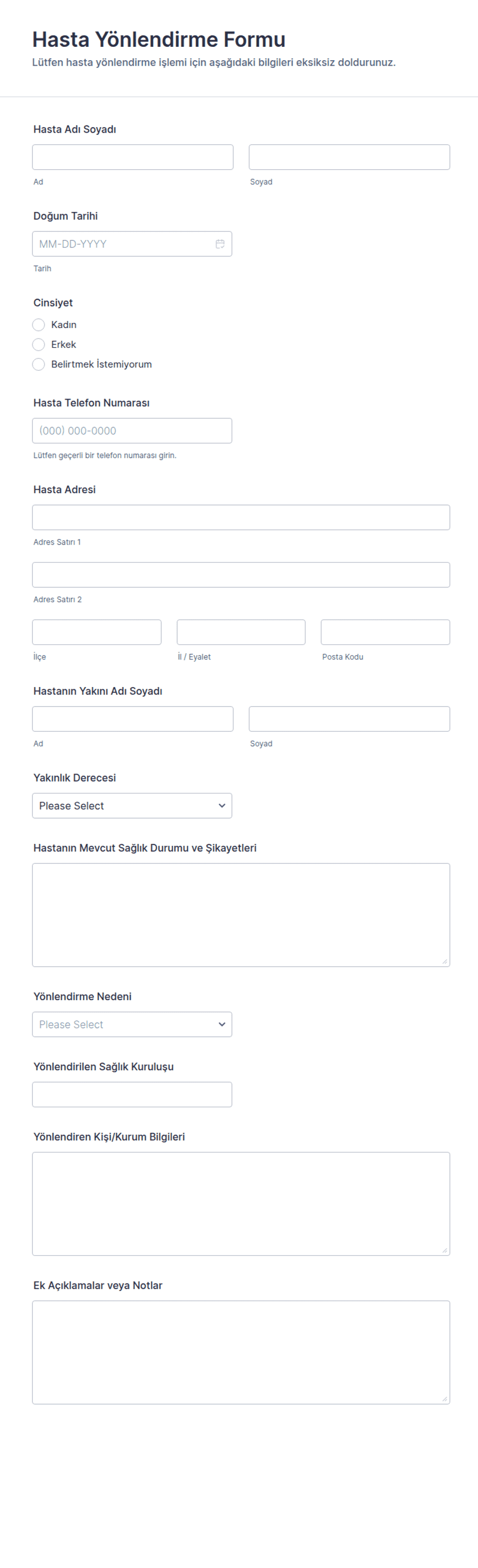 Hasta Yönlendirme Form Şablonu | Jotform