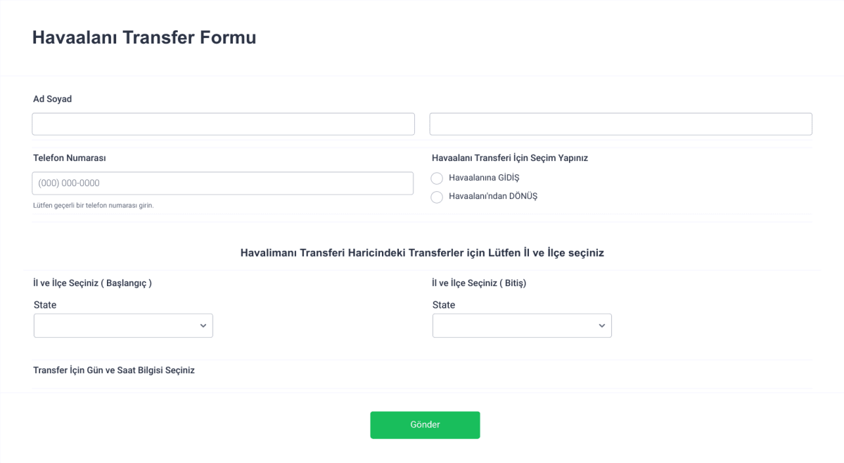 Havaalanı Transfer Formu Örneği | Jotform