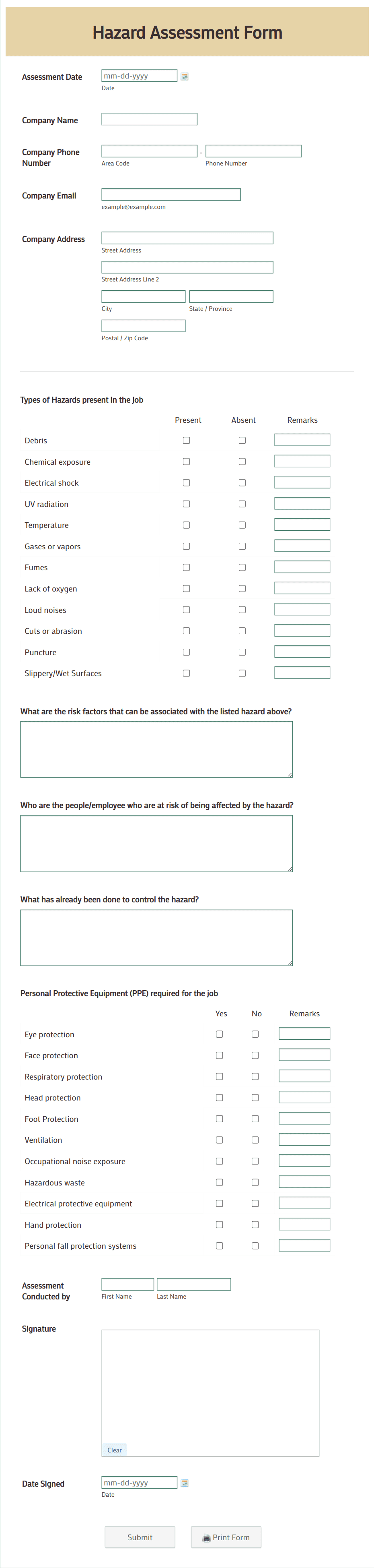 Hazard Assessment Form Template | Jotform