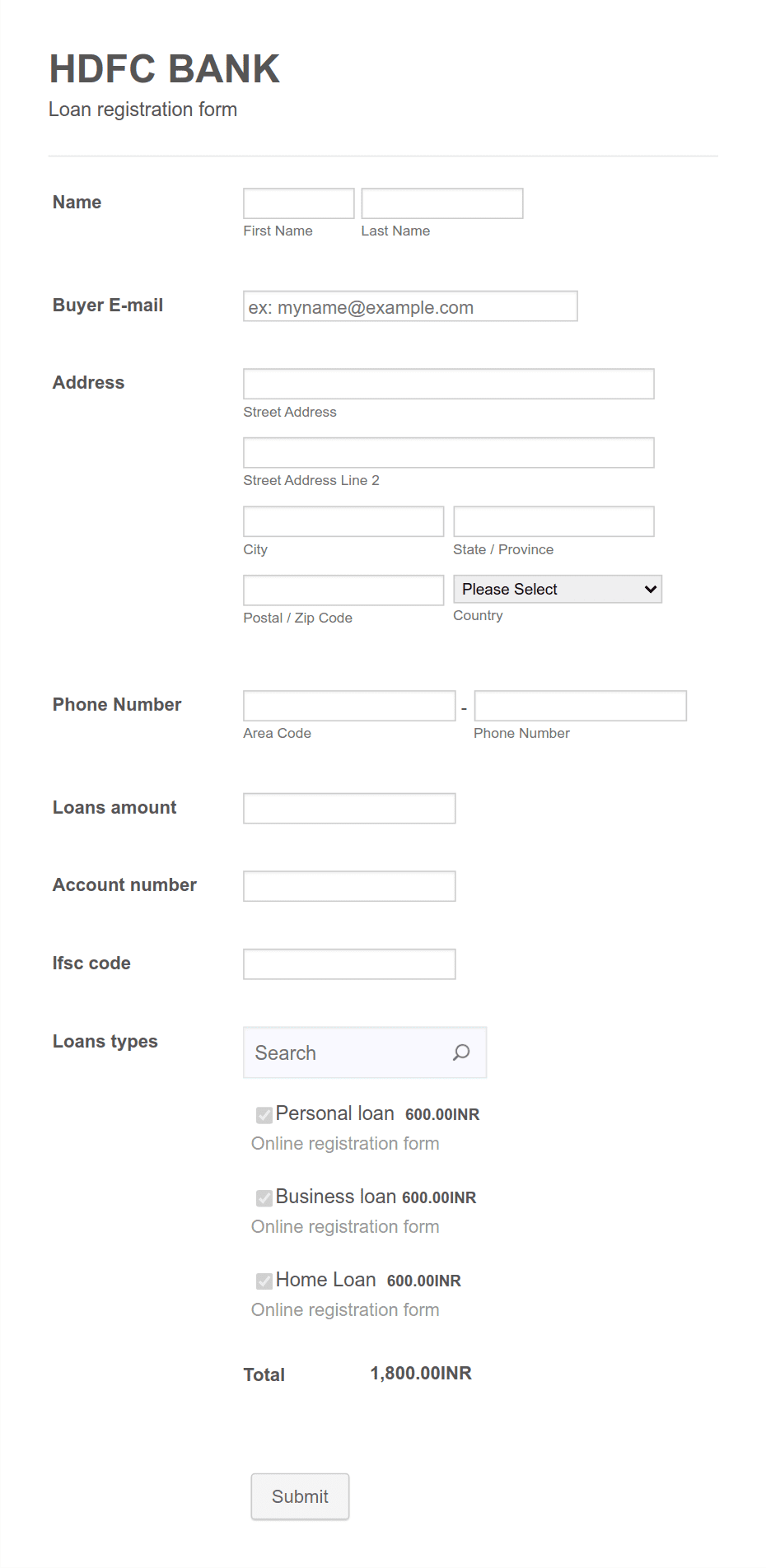 Hdfc Bank Form Template | Jotform