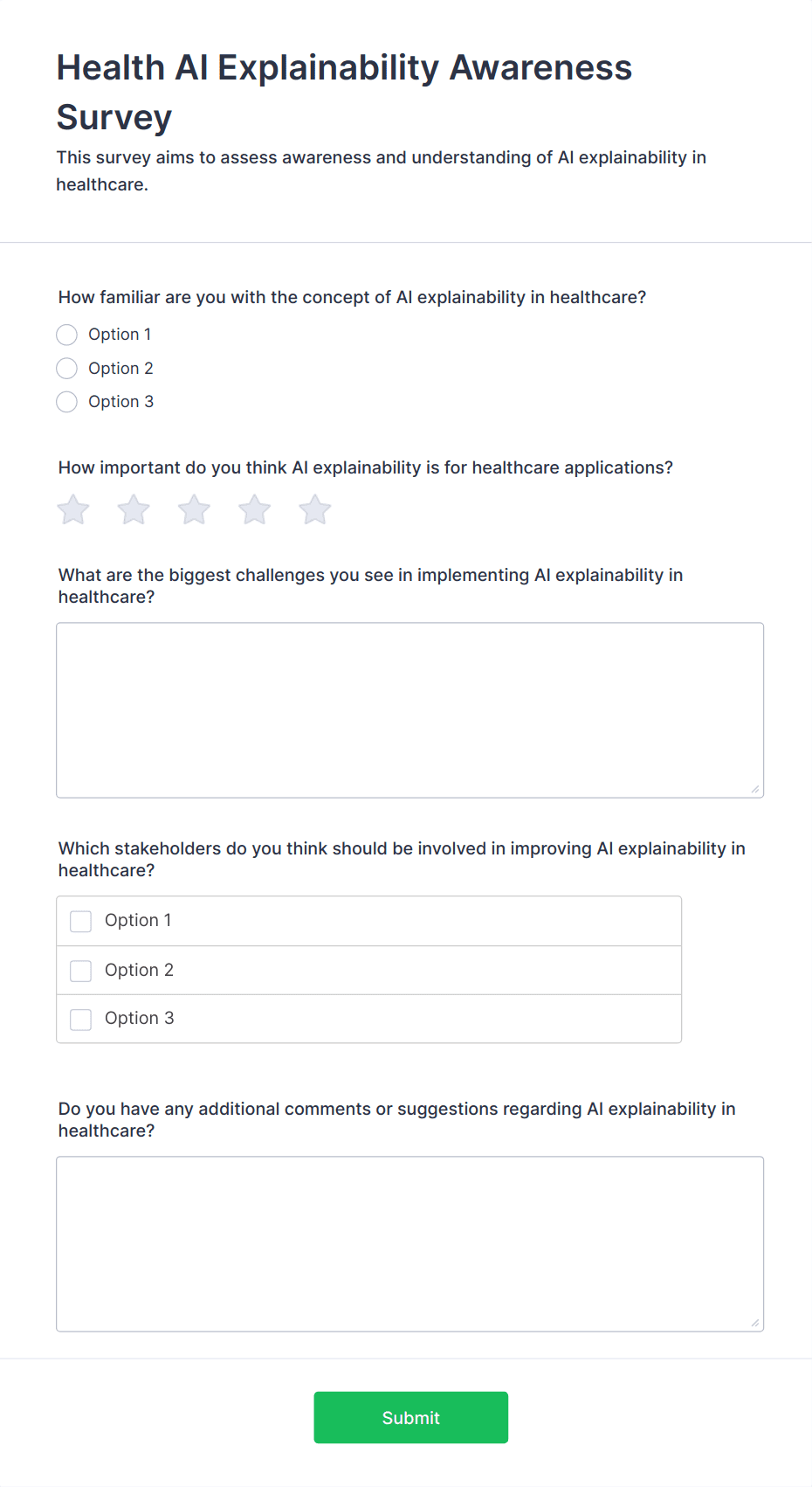 Health AI Explainability Awareness Survey Form Template | Jotform