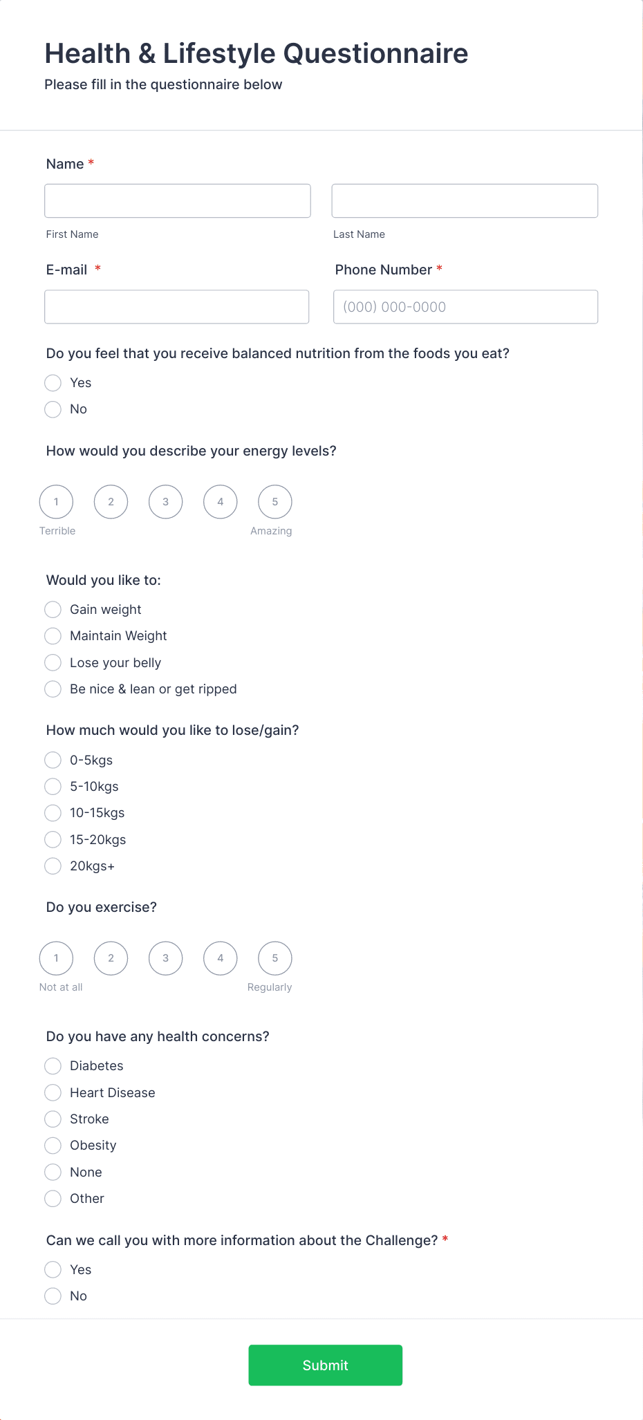 Health & Lifestyle Questionnaire Form Template | Jotform